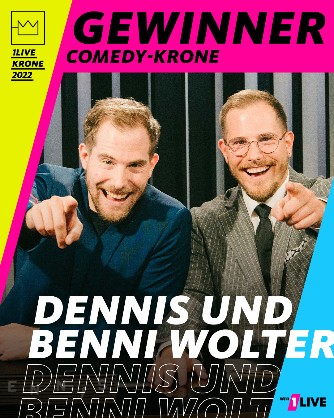 1LIVE Comedy-Krone für Dennis und Benni Wolter - Presselounge - WDR